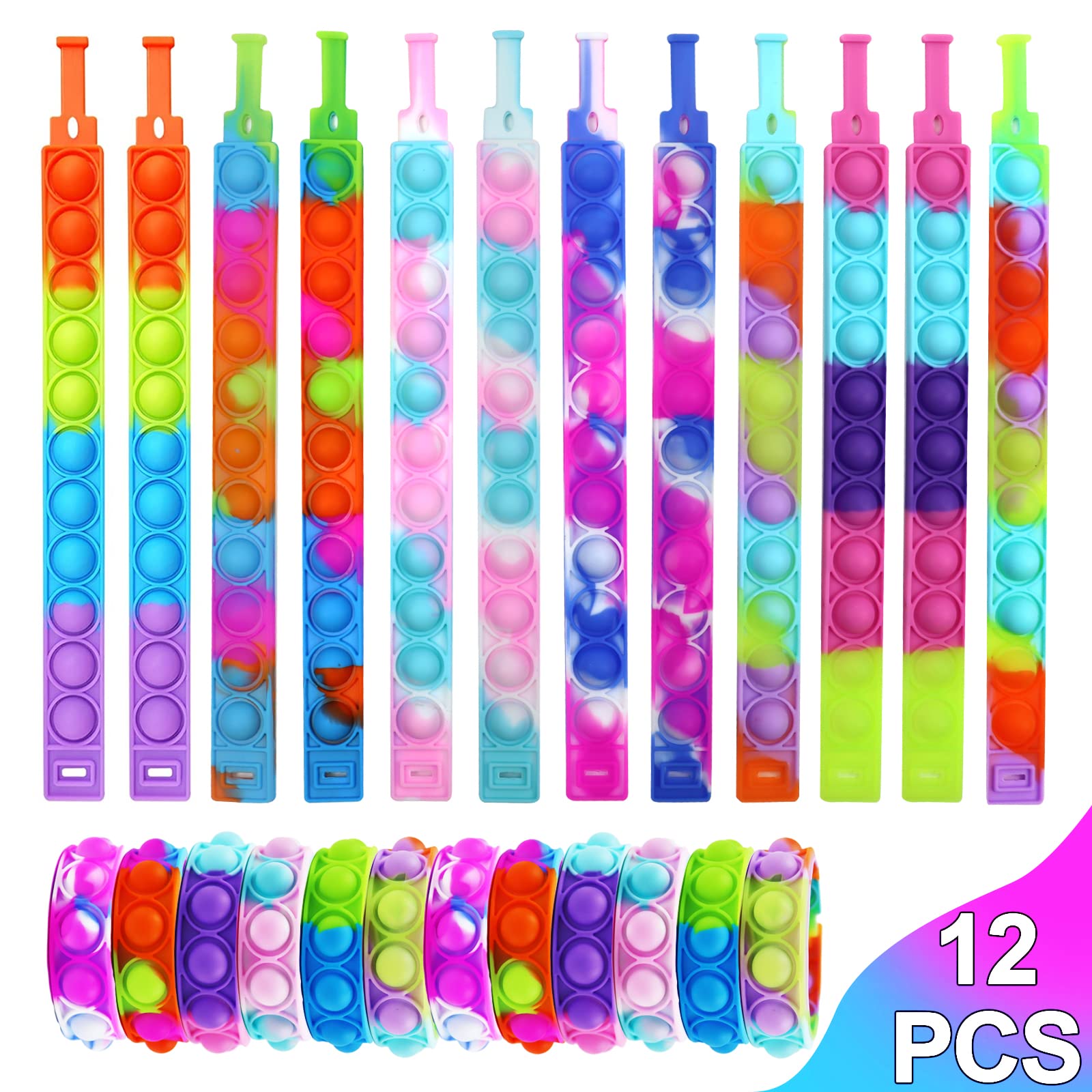 Buy cykapu 12PCS Pop Bracelet it Fidget Toys Pack, Silicone Rainbow ...