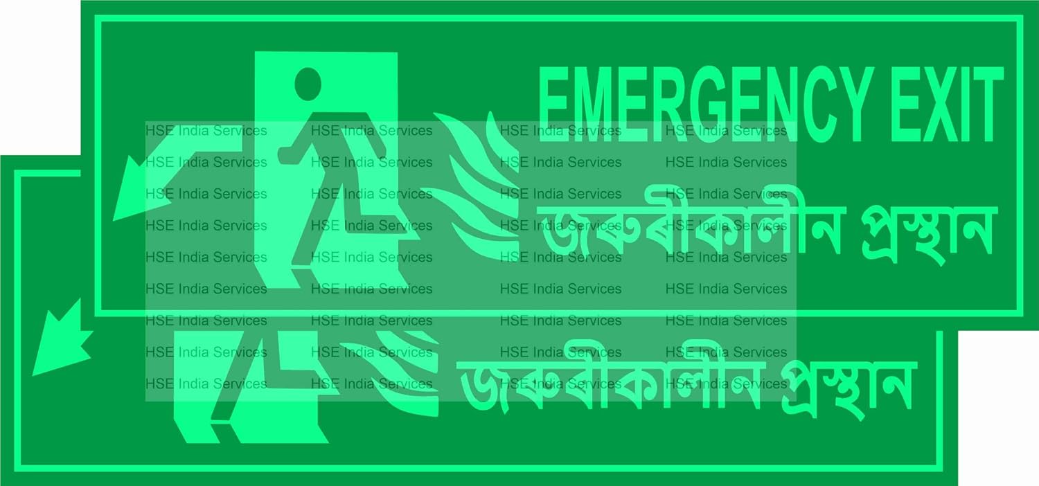 HSE India Services Emergency exit Night Glow Dark in glow Sign board ...