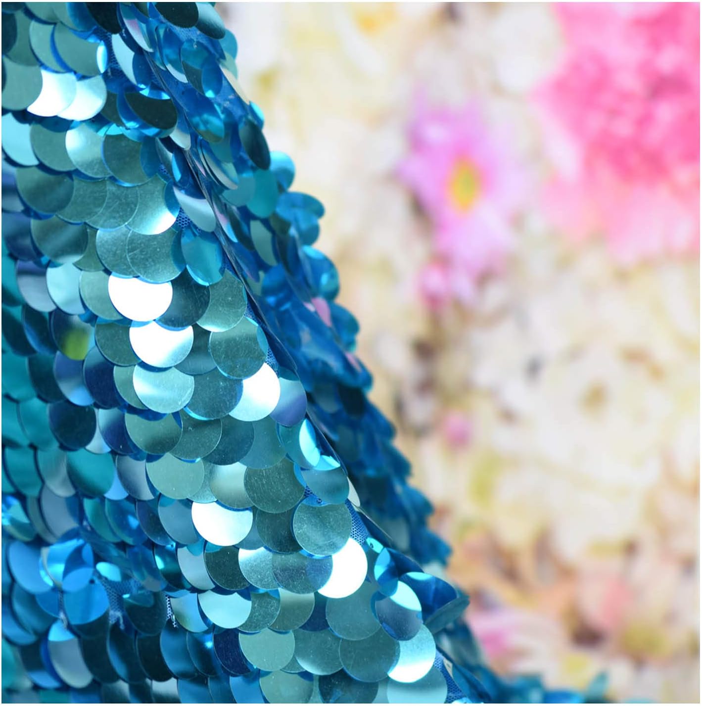 Amazon.com: 2 Yards Large Sequined Lace Fabric Turquoise 18mm Disc ...