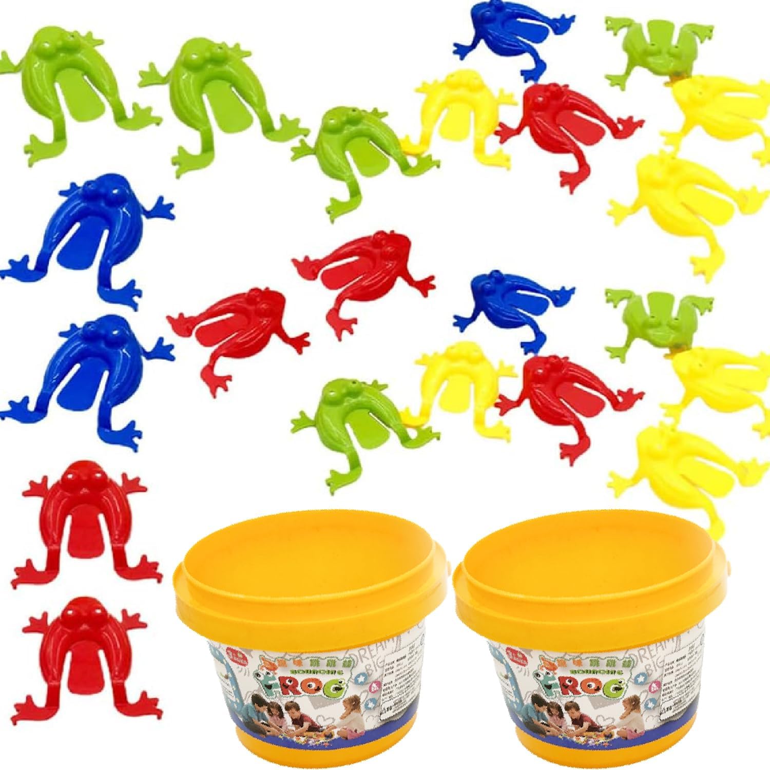 Amazon.com: 24 Pieces Jumping Frog Toy with A Bucket Plastic Finger ...