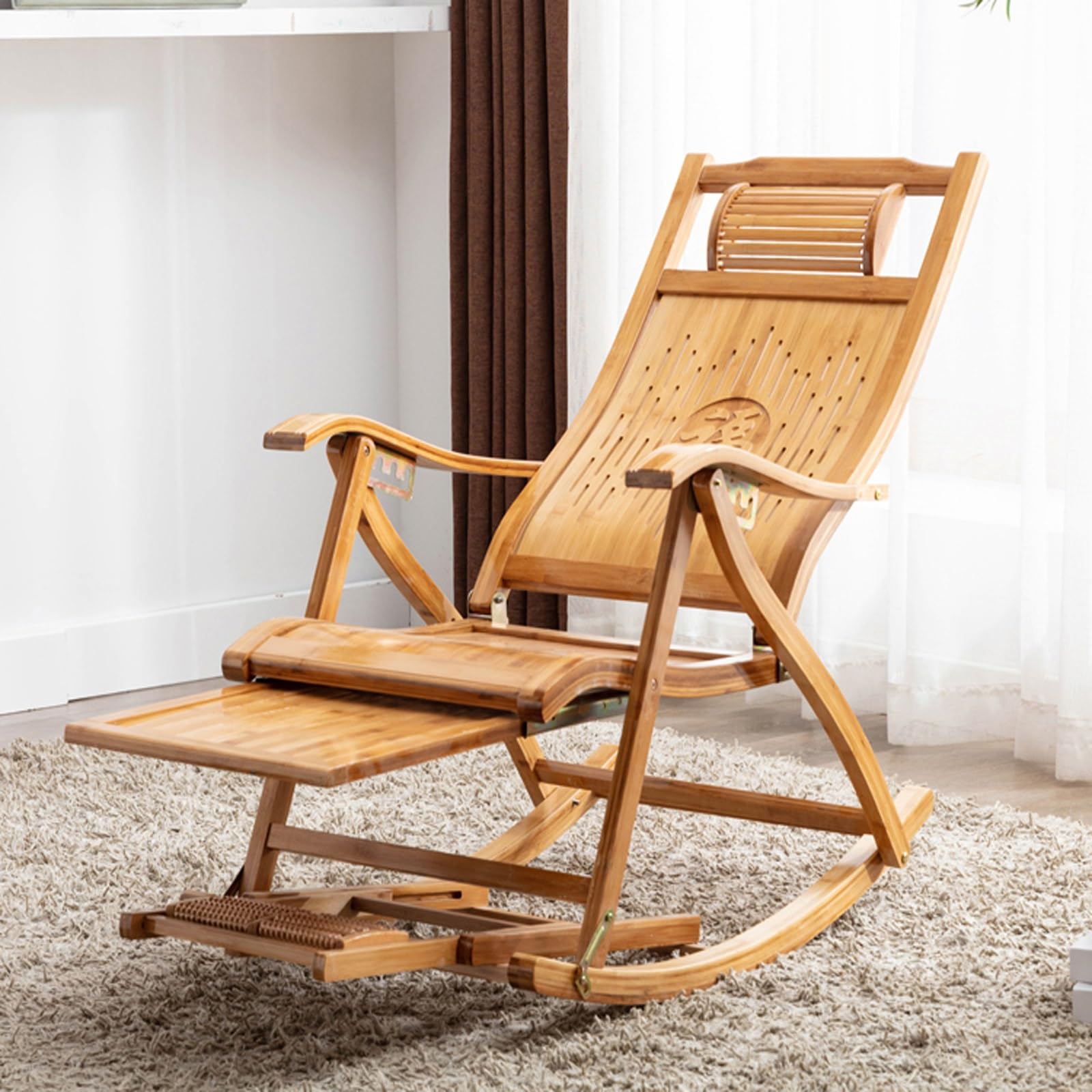 Outdoor rocking chair with footrest, assembly-free wooden folding ...