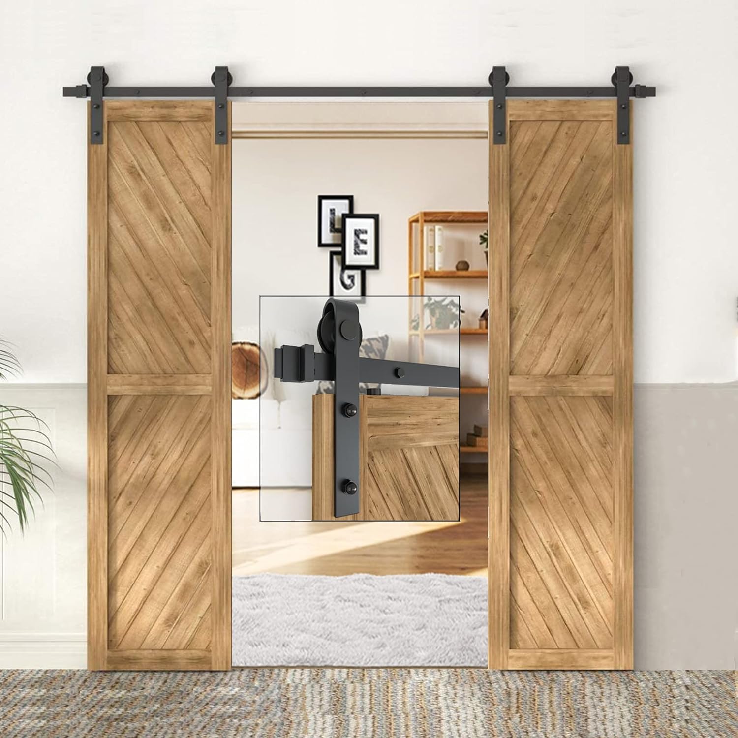 Double Barn Door Sliding Kit - 6.6FT/200cm Sliding Track Barn Door ...