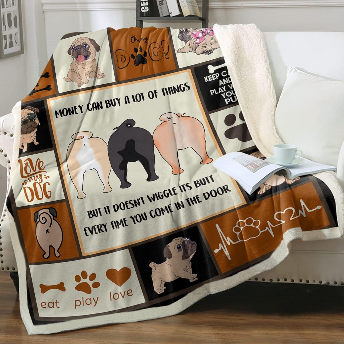 Amazon.com: Sleepwish Pug Dog Blanket Funny Animal Soft Fleece Throw ...