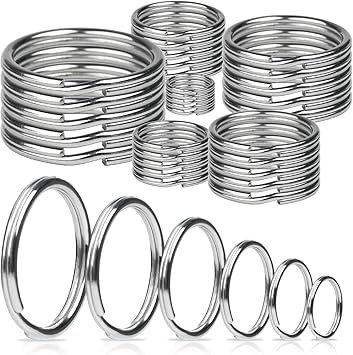 HUSAIHU 30Pcs Key Ring Hoops (10/15/20/25/30/35mm), Round Silver Key ...