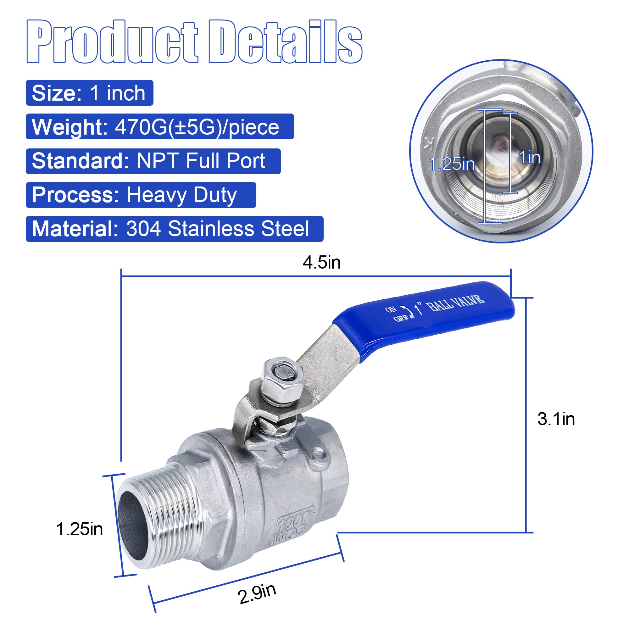 Snapklik.com : 1 Inch Ball Valve, Heavy Duty Male NPT (MNPT) X Female ...