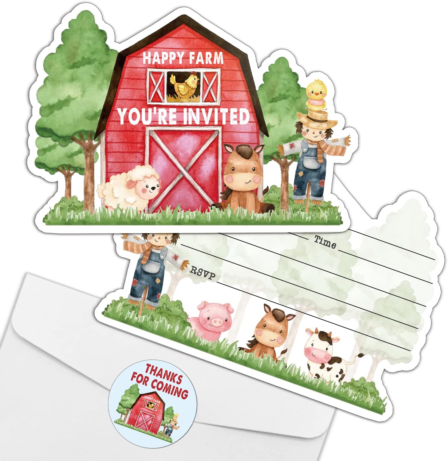 Amazon.com : REWIDPARTY Farm Animals Party Invitations with Envelopes ...
