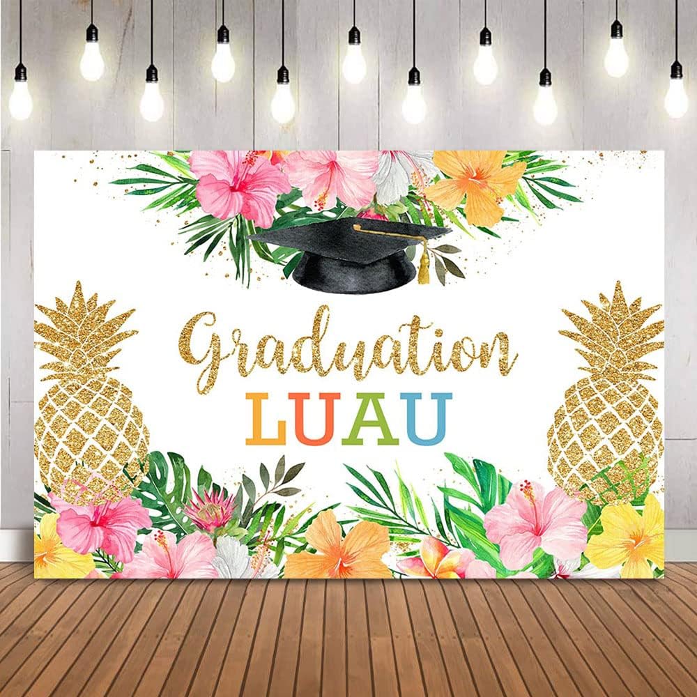 Amazon.com : Graduation Luau Hawaiian Backdrop Summer Tropical Congrats ...
