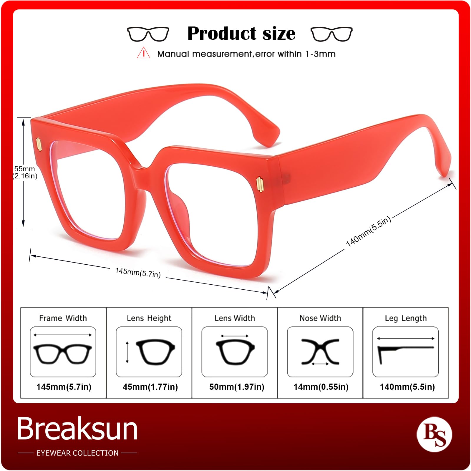 Snapklik.com : Breaksun Fashion Oversized Blue Light Blocking Glasses For Women Men Trendy Big ...