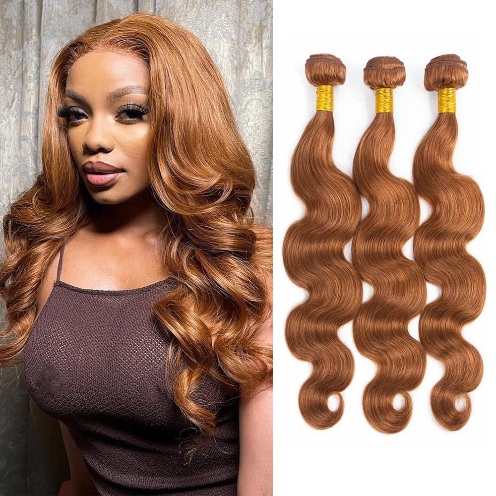 Amazon.com : Light Brown Body Wave Human Hair Bundles Color Brown Body ...