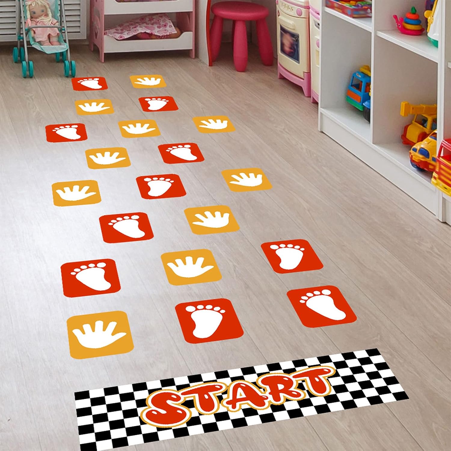 Footprint and Palm Lattice Floor Sticker Wall Decals, Colorful Feet ...