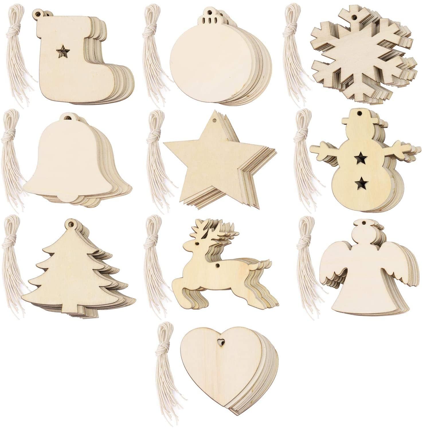 StepsToDo 50 Pieces Wooden Holiday Ornament Cutouts – 10 Designs (5 ...
