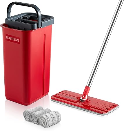 Amazon.com: BOSHENG Mop and Bucket with Wringer Set, Flat Floor Mop and ...
