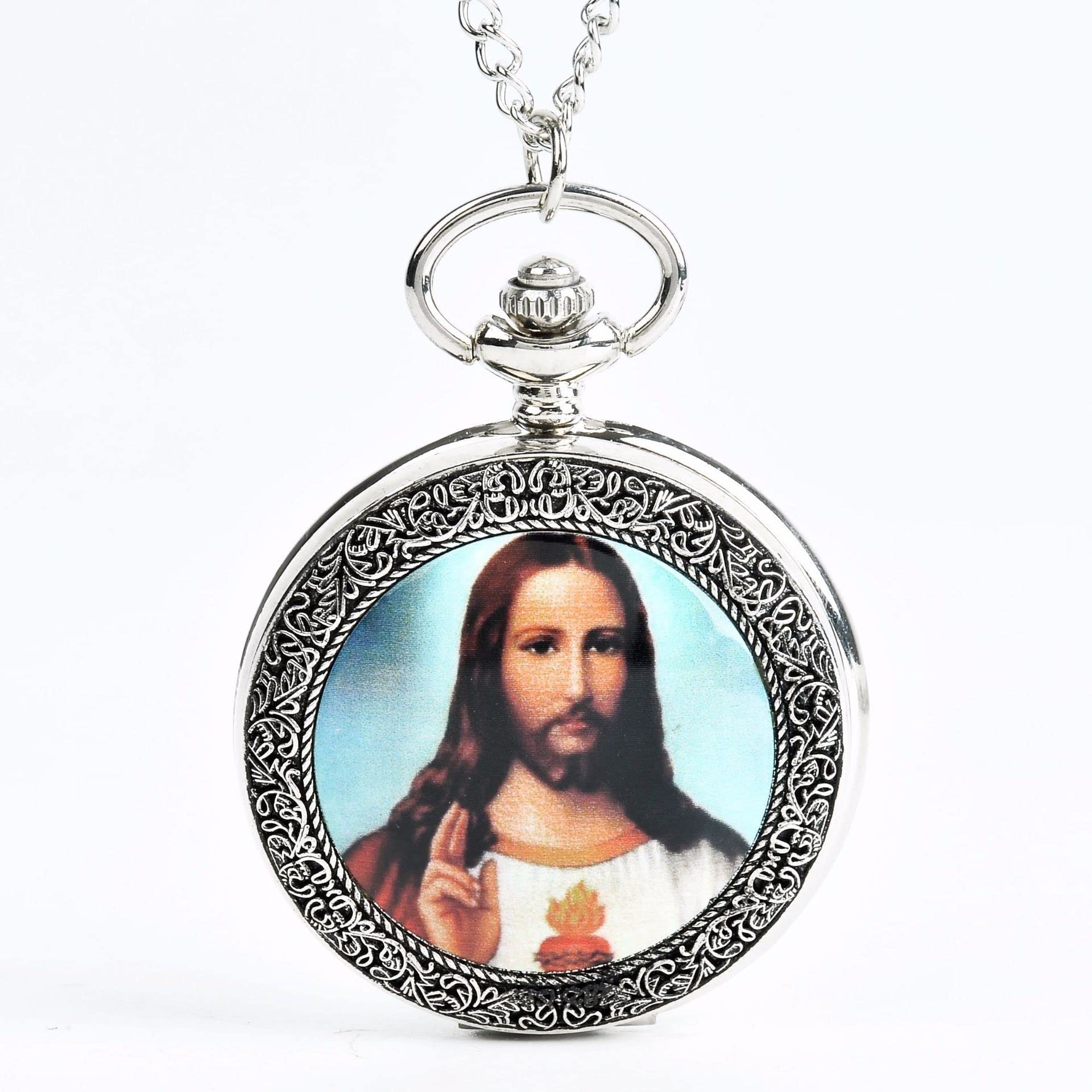 Buy Jesus Christ Pocket Watch, Quartz with Chain Full Hunter Bronze ...