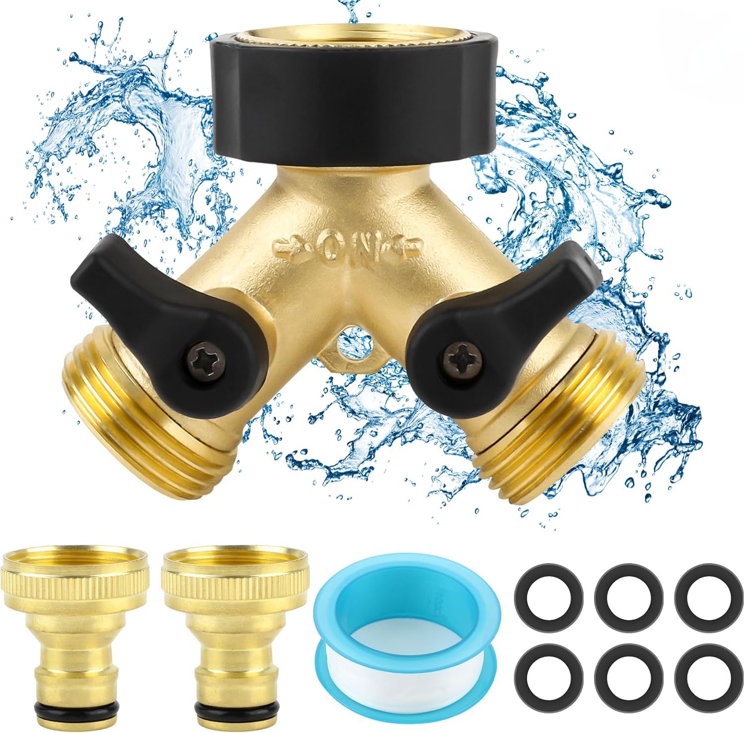 QINGHEC Heavy Duty 2 Way Garden Hose Y Splitter, 3/4'' Brass Connector ...