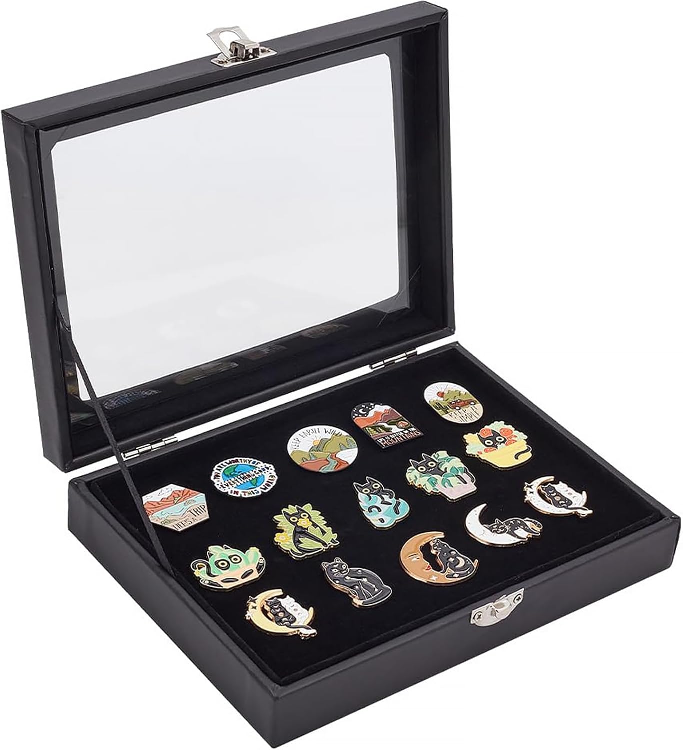 Pin Badge Display Black, 20x15x4.7cm Wood Velvet Pad Pin Badge Display ...