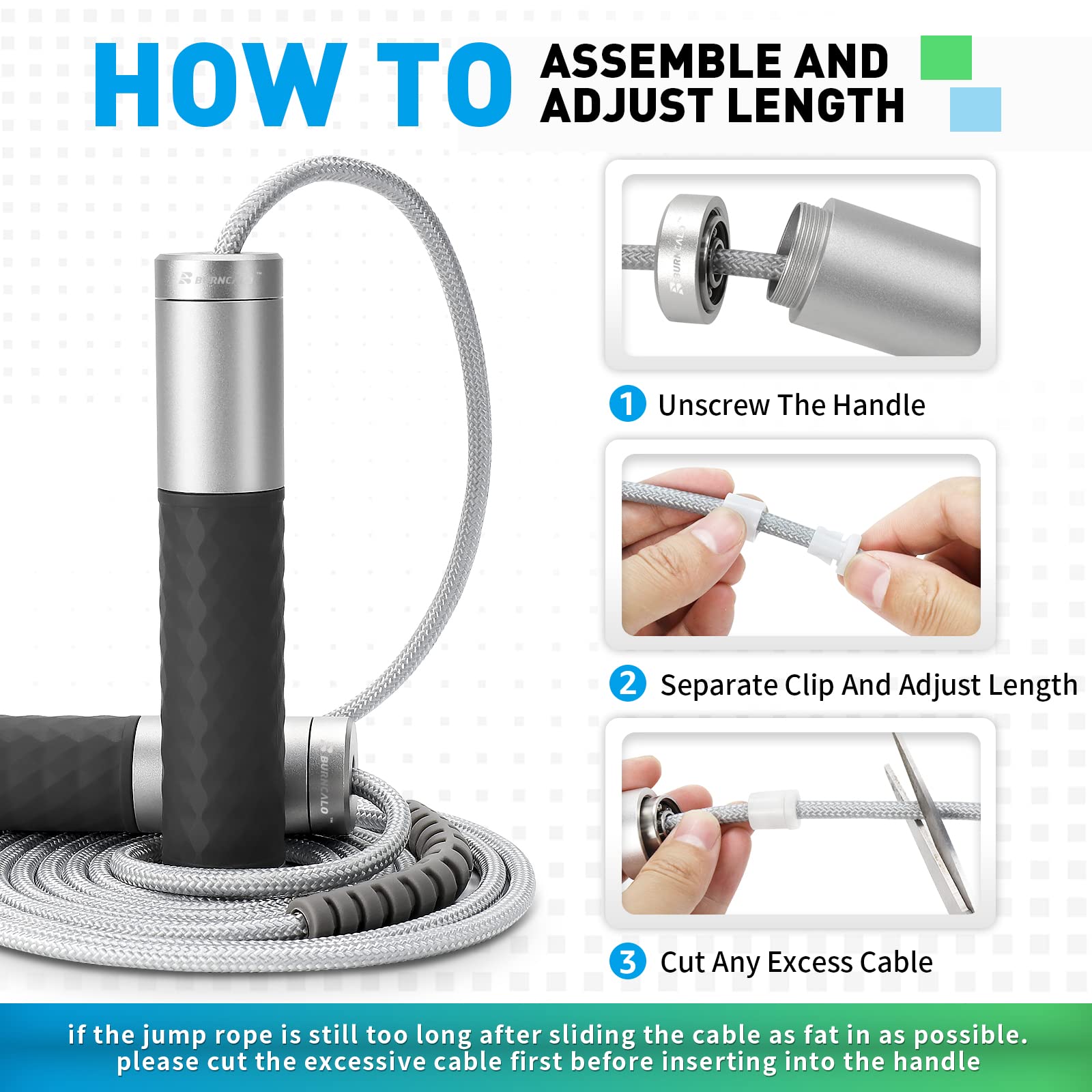 BURNCALO Weighted Jump Rope for Fitness,Skipping Rope for Women Men ...