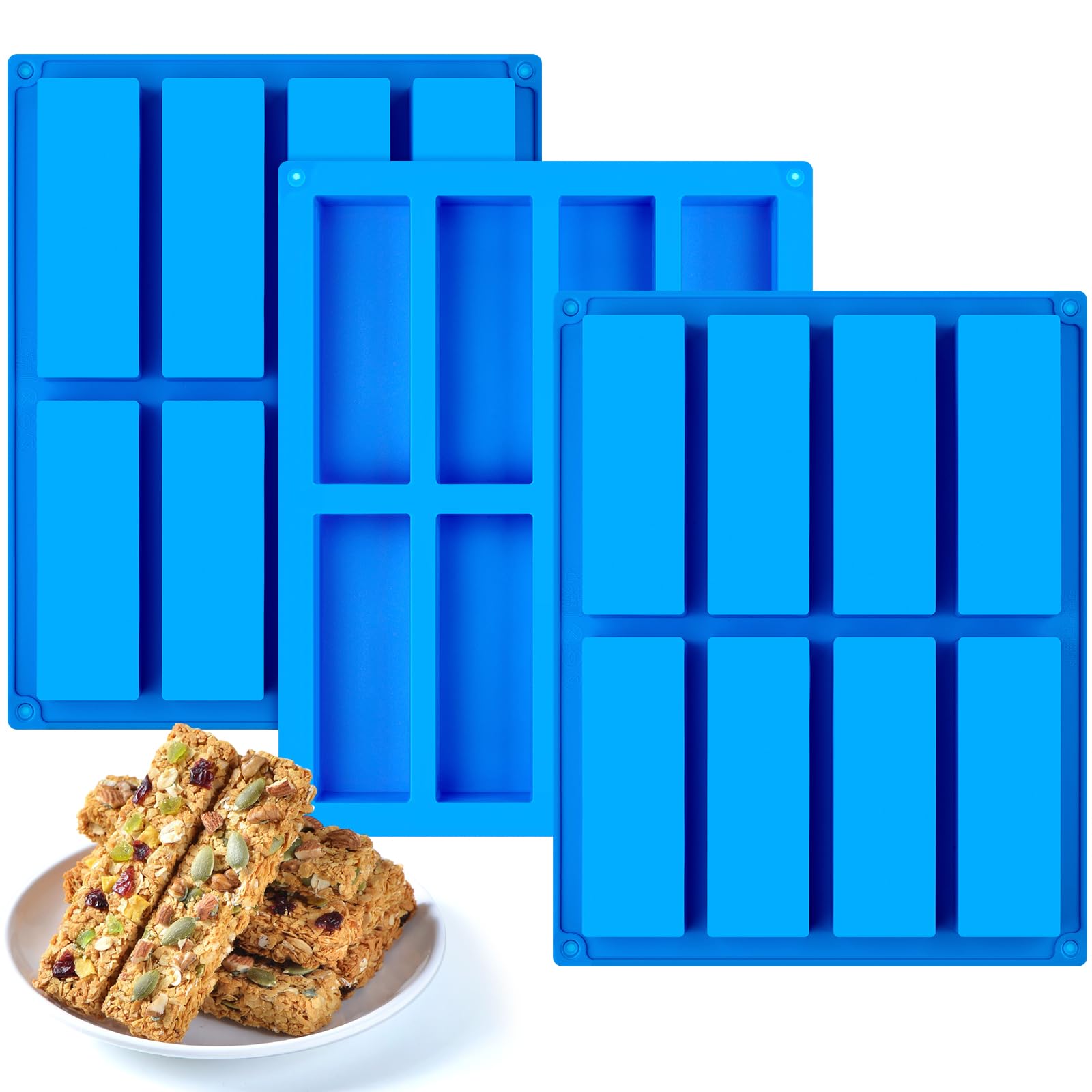 Amazon.com: CLUEWR 3 Pack Granola Bar Molds, 8 Cavity Chocolate Bar ...
