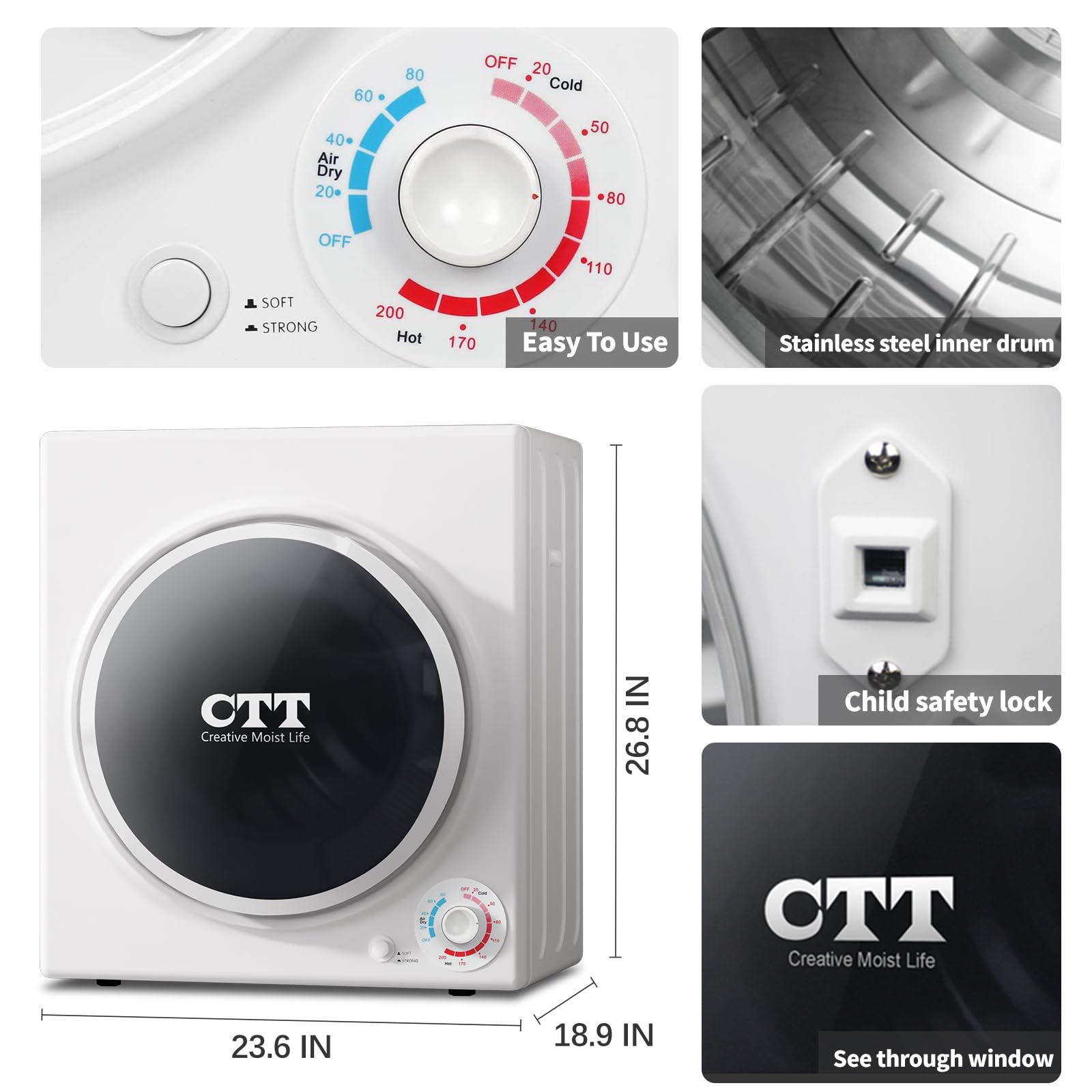Snapklik.com : CTT Compact Clothes Dryer, 3.5 Cu. Ft. 1500W Electric ...