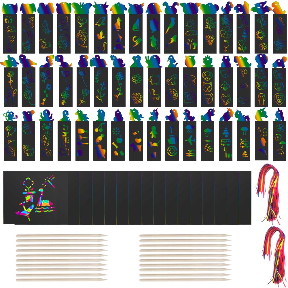 Amazon.com: lyfLux 146 PCS Animal Scratch Bookmarks Art, Rainbow Magic ...