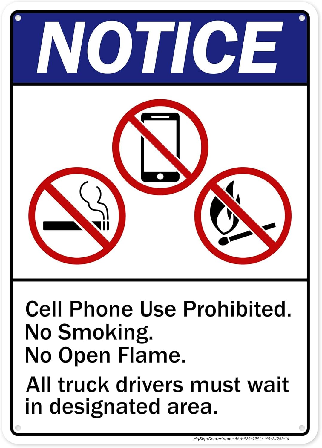 Amazon.com : Notice Cell Phone Use Prohibited No Smoking No Open Flame ...