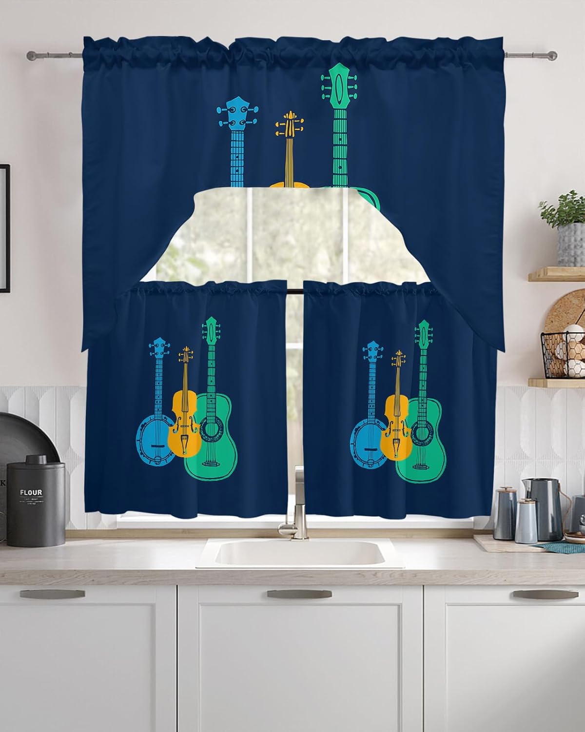 Amazon.com: Music Guitar Swag Kitchen Curtain Sets with Valance,3 ...