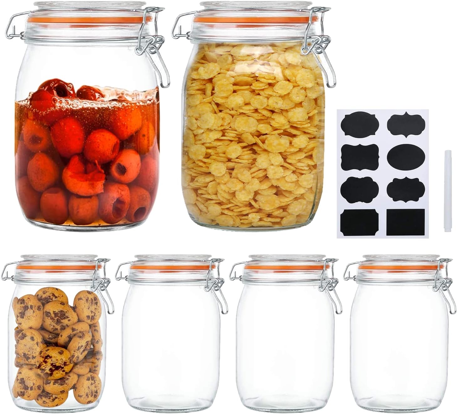 Amazon.com: Airtight Glass Jars with Lids Set of 3. 50oz Glass Jar with ...