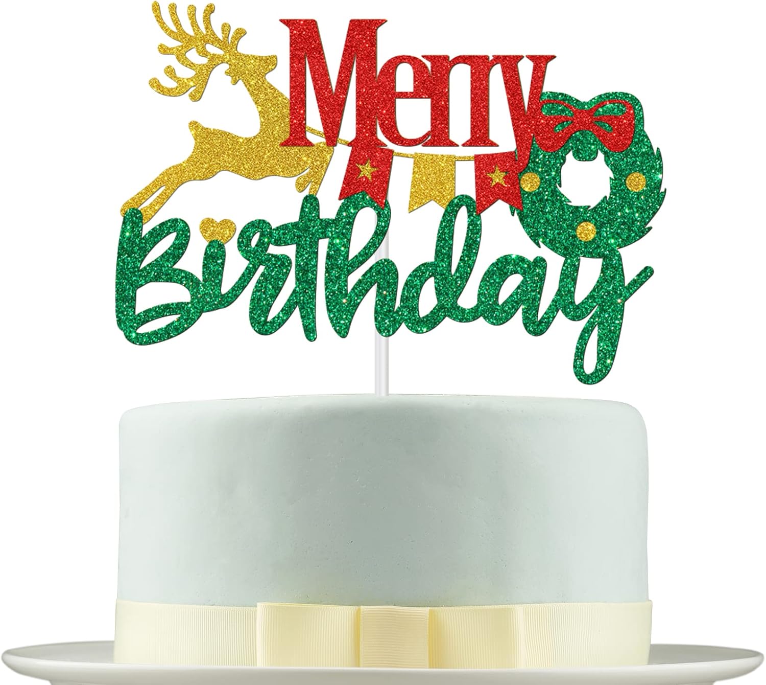 Amazon.com: Deloklte Merry Birthday Cake Topper - Christmas Theme ...