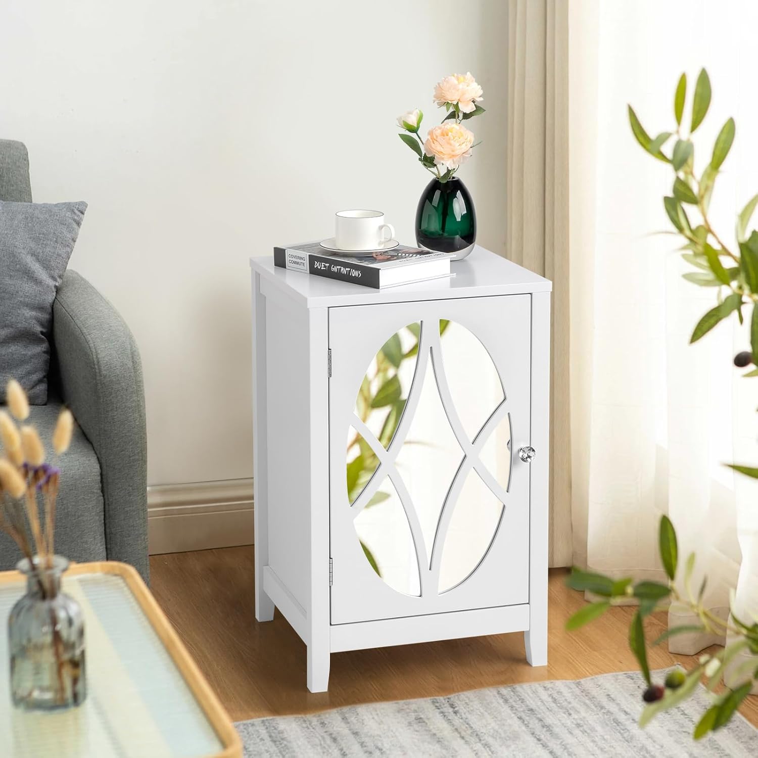 Amazon.com - VINGLI White Nightstand, End Table w/Door Cabinet, Bed ...