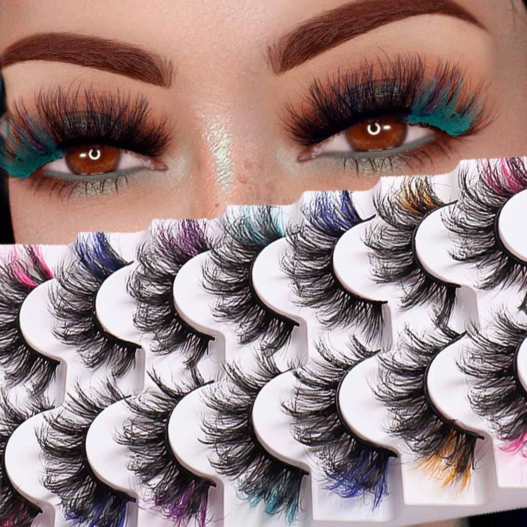 Amazon.com: Uranian False Eyelashes Colored Fluffy Faux Mink Lashes ...