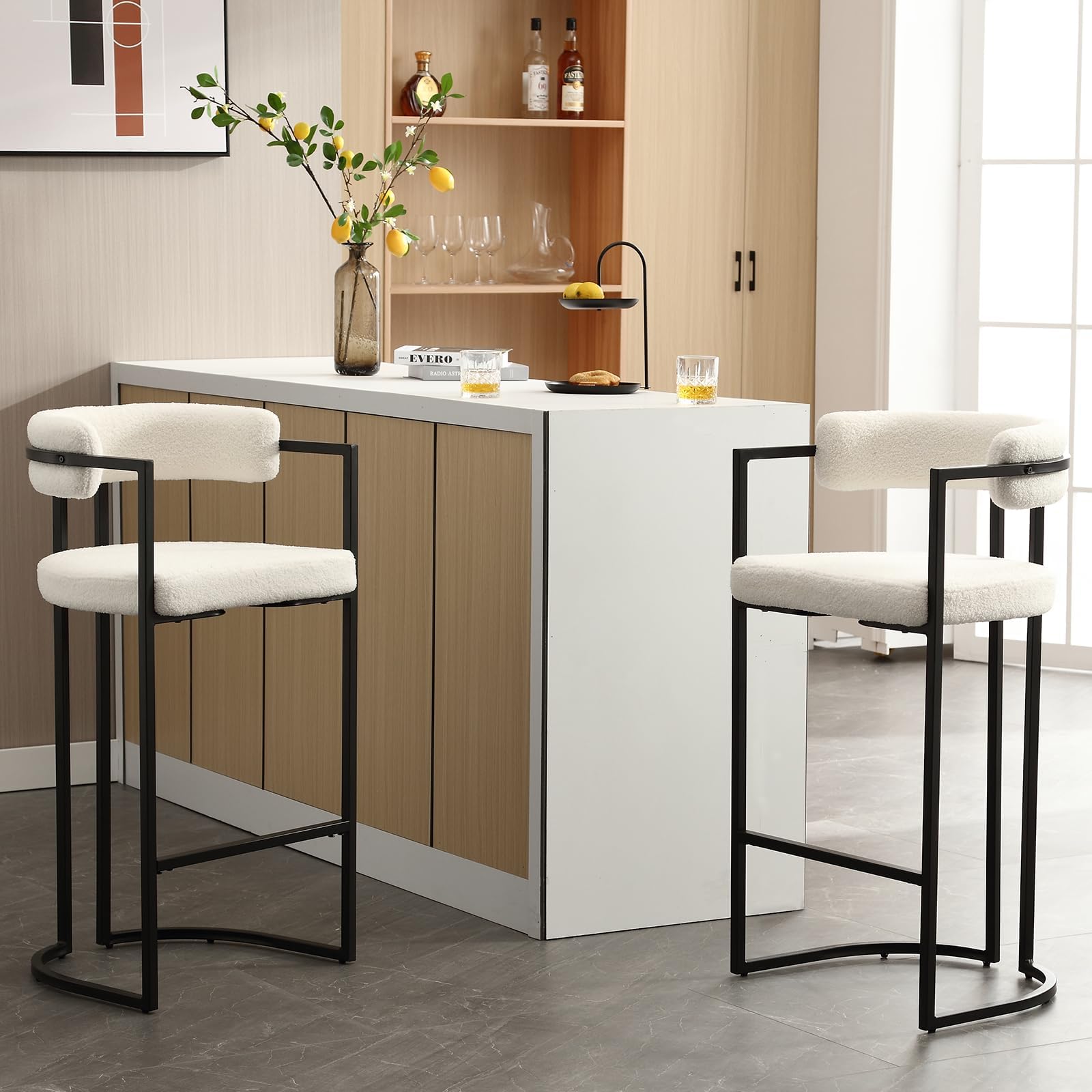 Amazon.com: ZSARTS White Boucle Bar Stools Set of 2, Modern 30 Inch ...