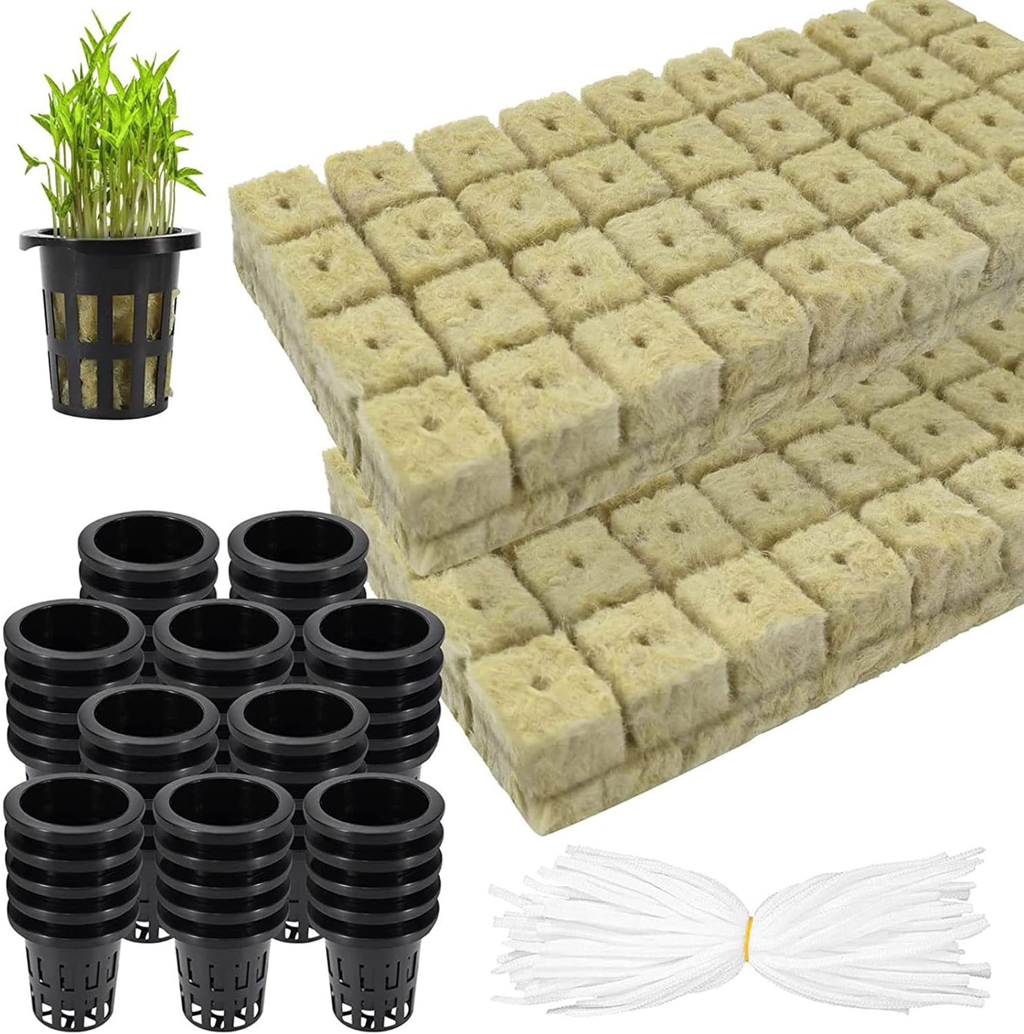 Amazon.com : 72 Sets Rock Wool Cubes for Hydroponics with Net Pots ...