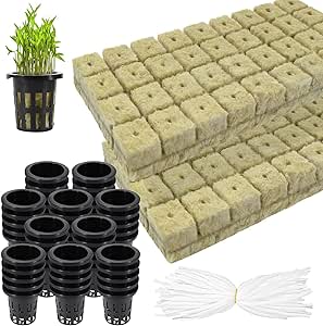 Amazon.com : 72 Sets Rock Wool Cubes for Hydroponics with Net Pots, 1inch Rock Wool Seed Starter ...