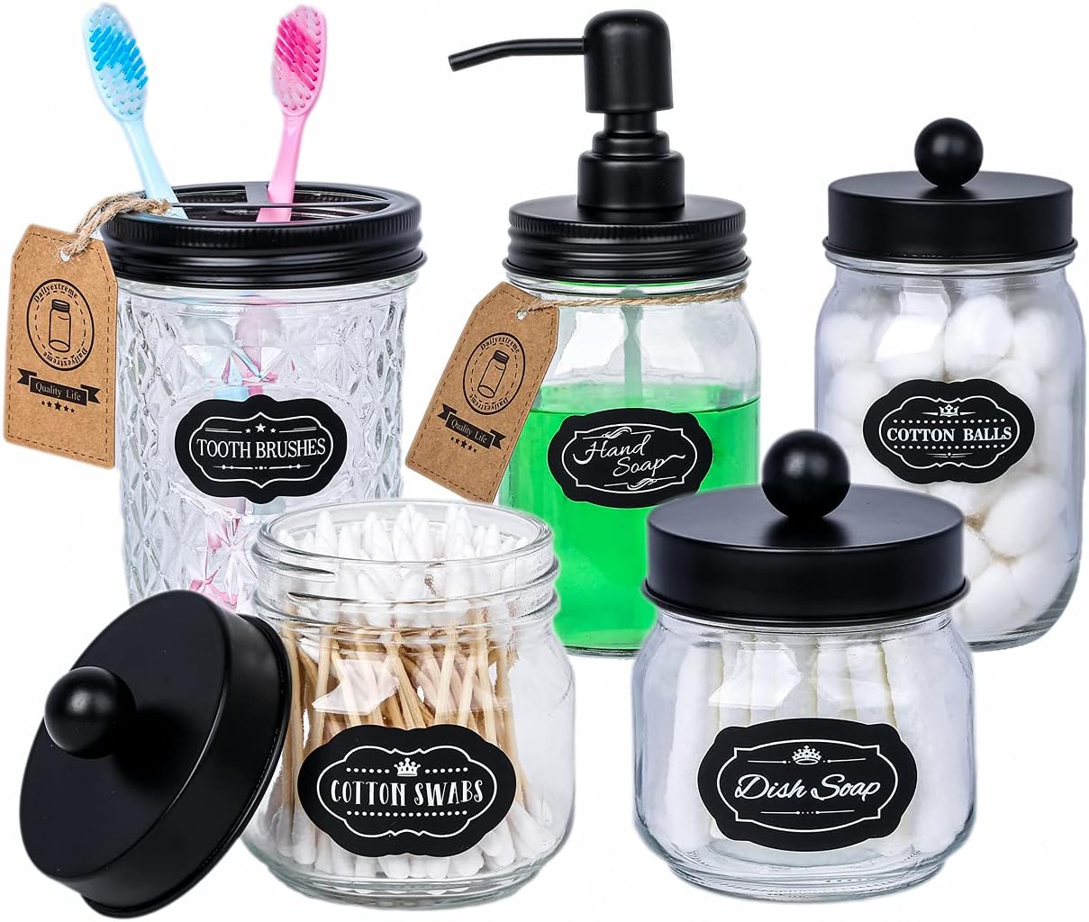 Amazon.com: Mason Jar Bathroom Accessories Set 5 Pcs-Bathroom Sets ...