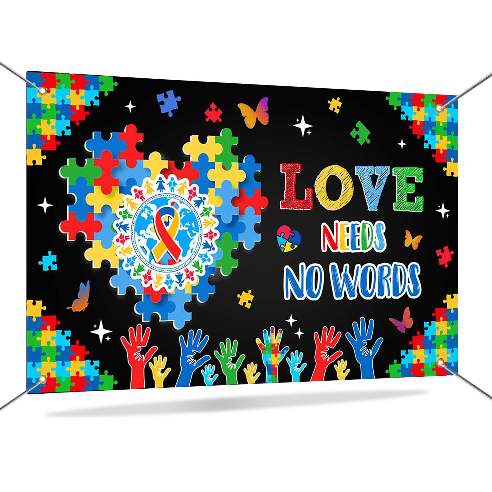 Amazon.com: Mocsicka Autism Awareness Banner Love Needs No Words Autism ...