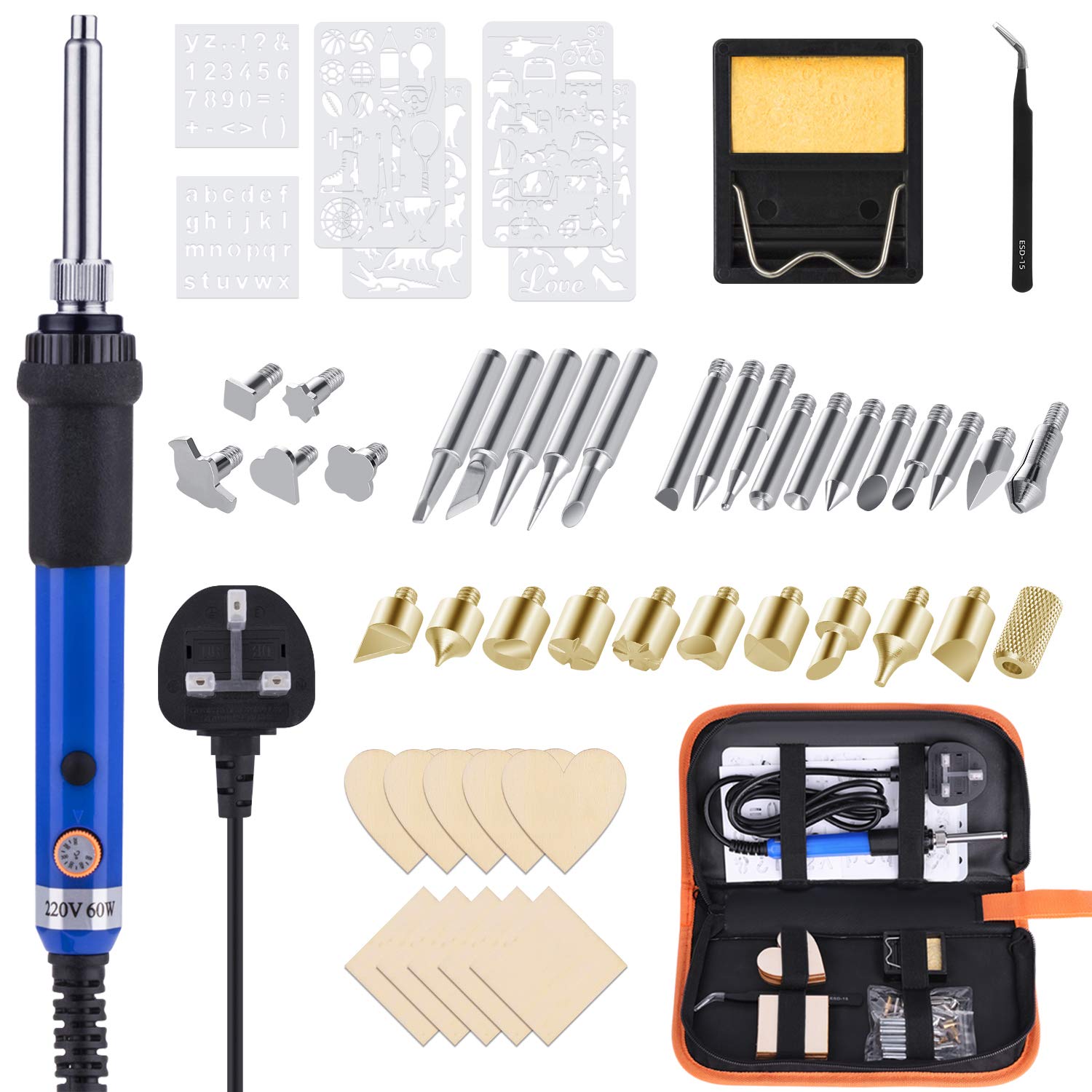 Buy 51 in 1 Pyrography Kit Wood Burning kit Soldering Iron 60W 32 ...