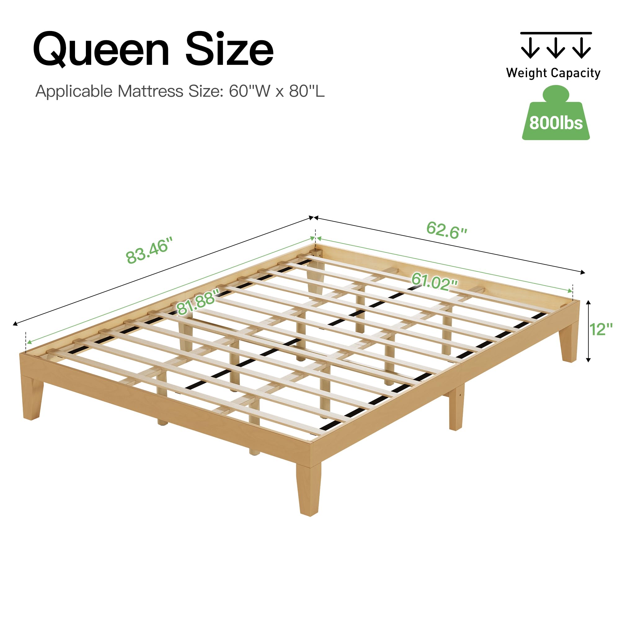 Snapklik.com : COLAMY Queen Size Wood Platform Bed Frame12 Inch Sturdy ...