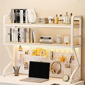 Amazon.com: GUODDM 2 Tier Desktop Bookshelf/Bookcase - Computer Desk ...