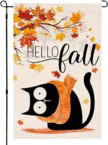 Amazon.com : BLKWHT Hello Fall Cat Garden Flag 12x18 Vertical Double ...