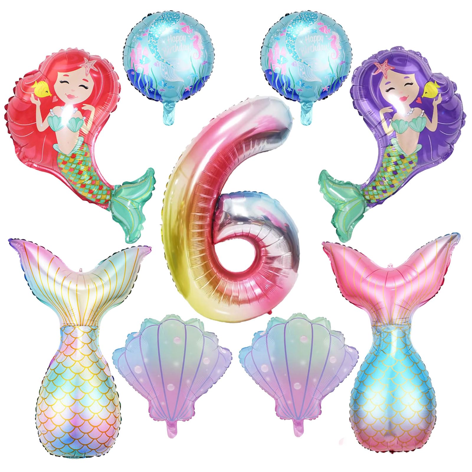 Snapklik.com : 6th Mermaid Birthday Decoration 9 Pcs Mermaid Balloons ...