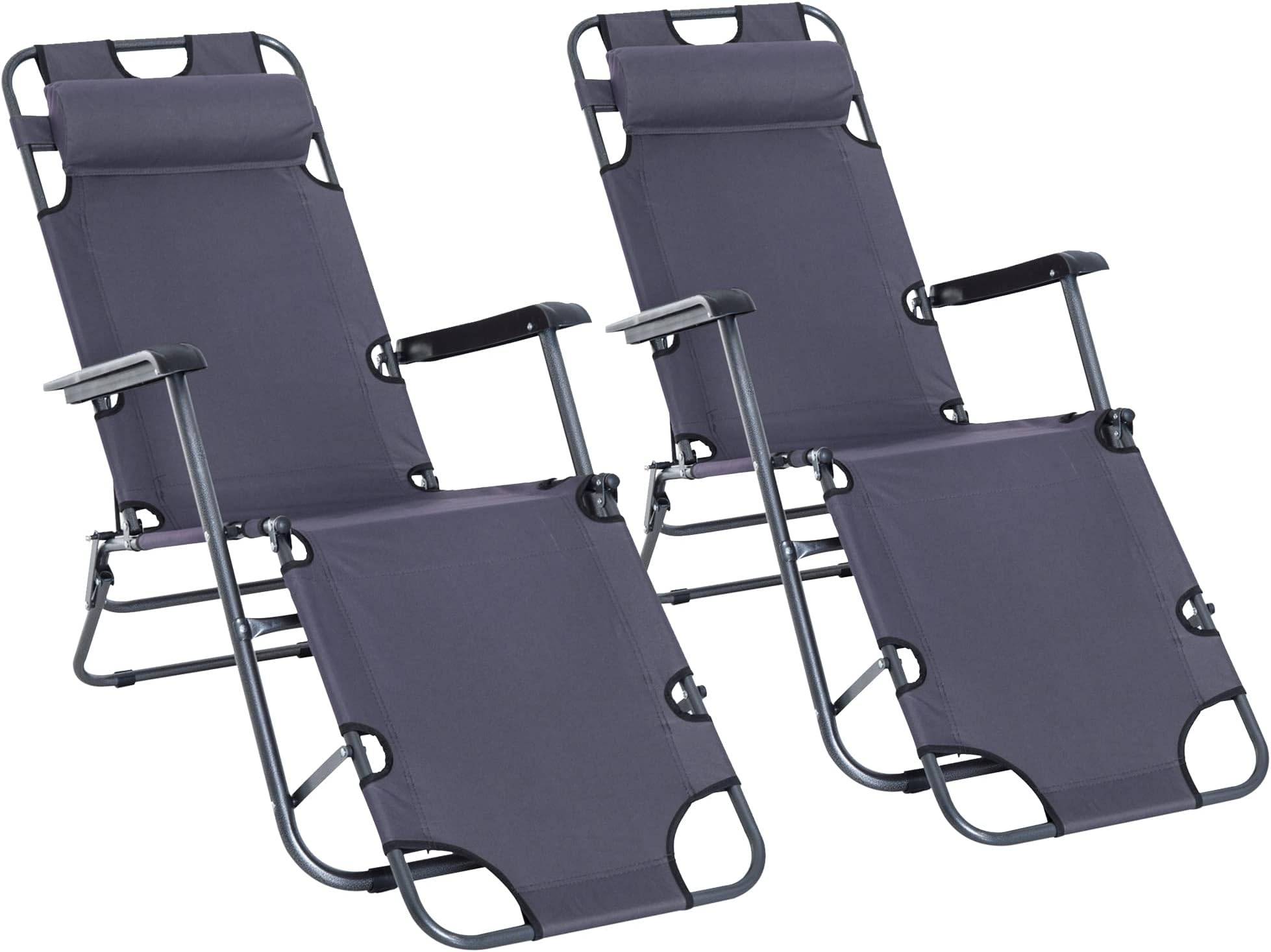 Outsunny 2 Pieces Foldable Sun Loungers with Adjustable Back, Outdoor ...