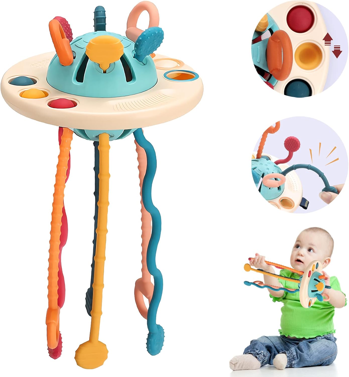 Shinybox Sensory Baby Toy, Montessori Toy Silicone Pull Cord Toy, UFO ...