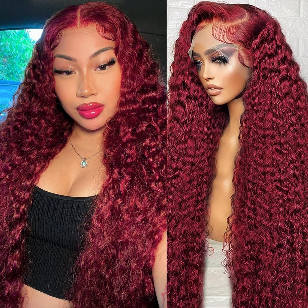 Amazon.com: Larhali 99J HD Lace Front Wigs Human Hair Pre Plucked 180% ...