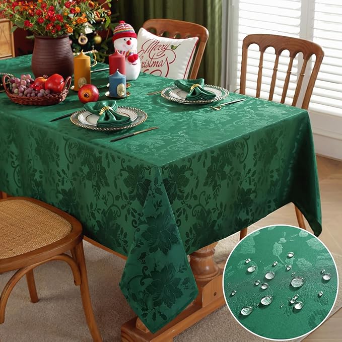 Amazon.com: SASTYBALE Rectangle Christmas Table Cloths, Green Jacquard ...