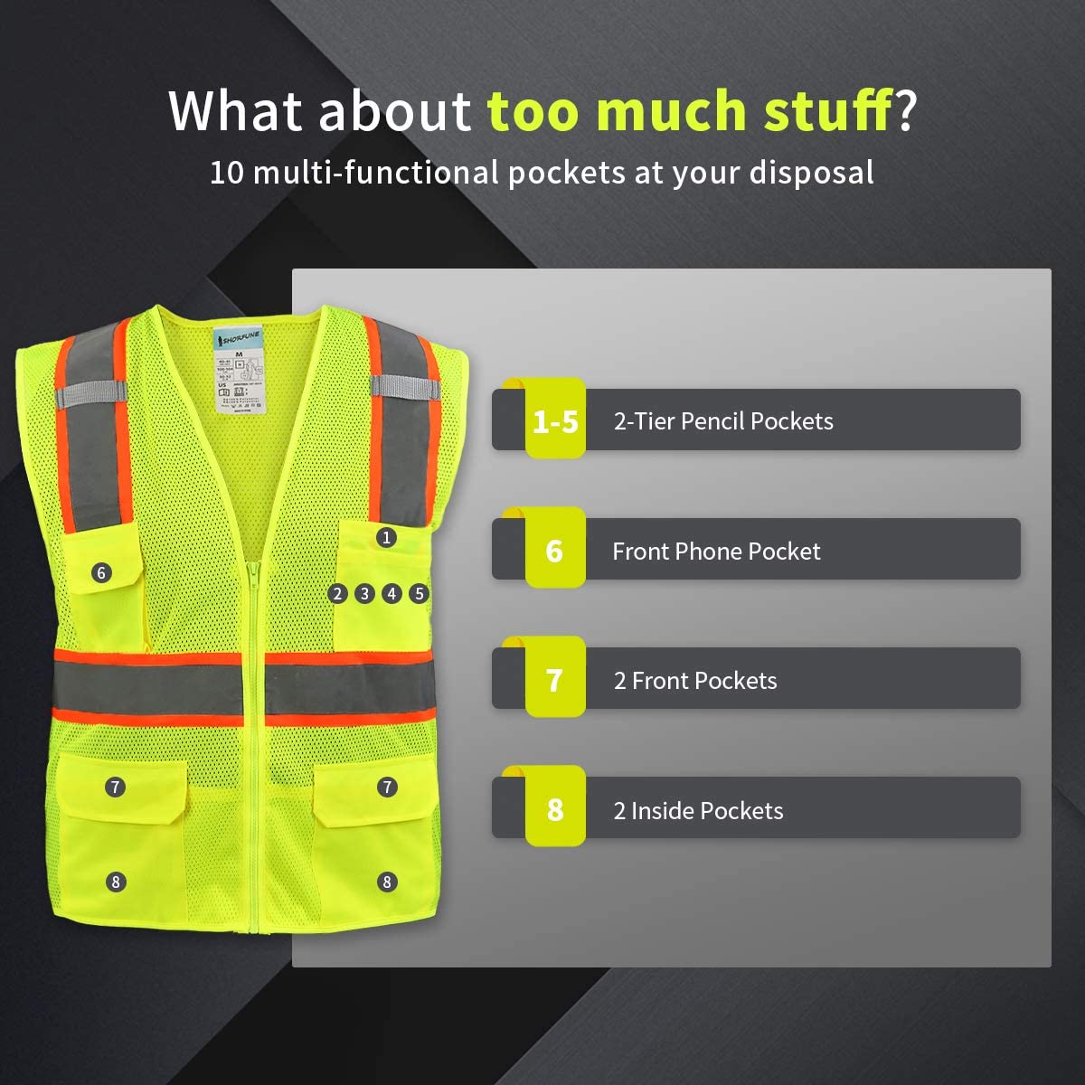 Snapklik.com : SHORFUNE 5 Pack High Visibility Breathable Mesh Safety Vest