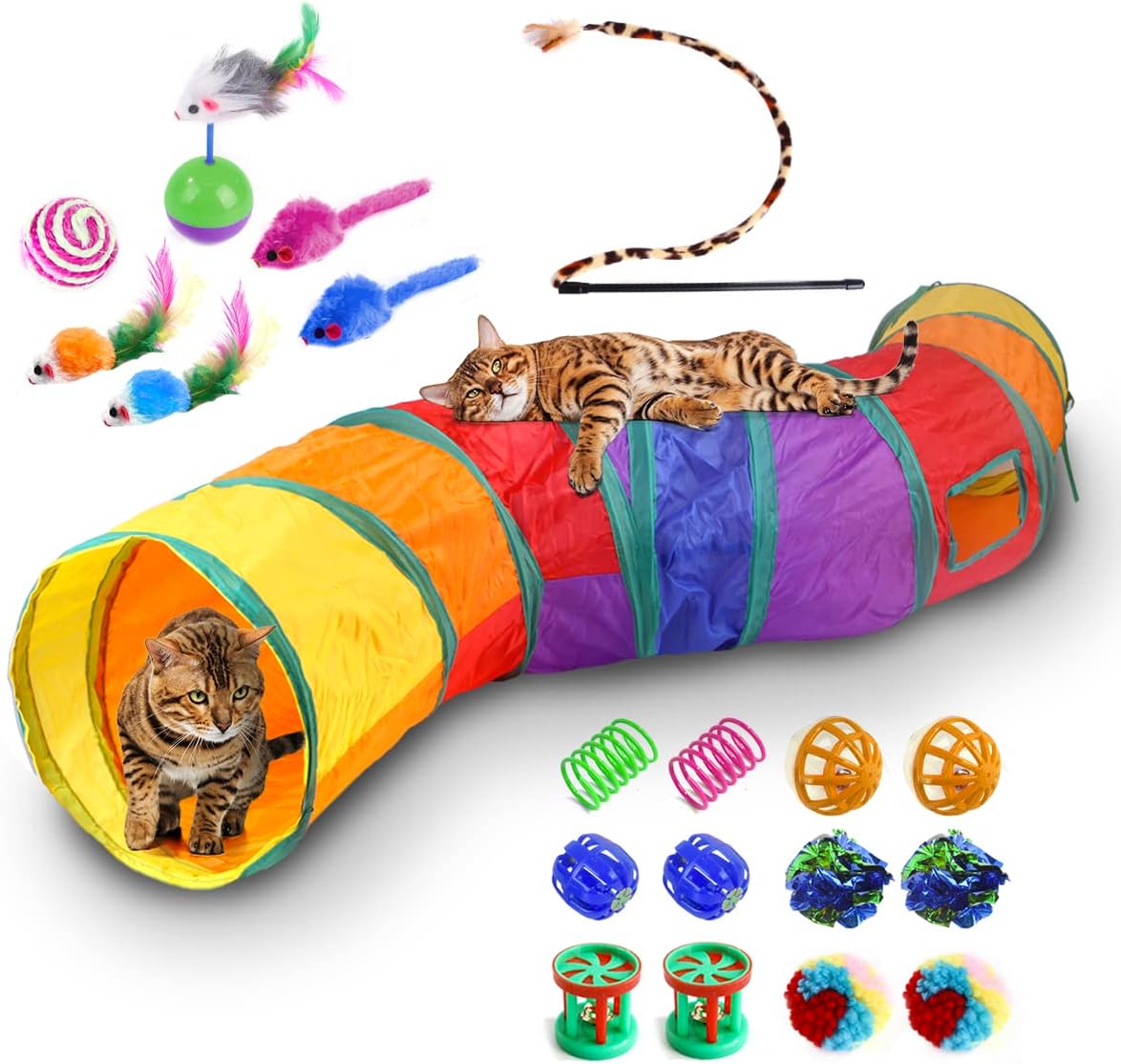 Raganet, Kit de 20 Juguetes para Gato, Incluye Túnel de 120cm, Palo ...