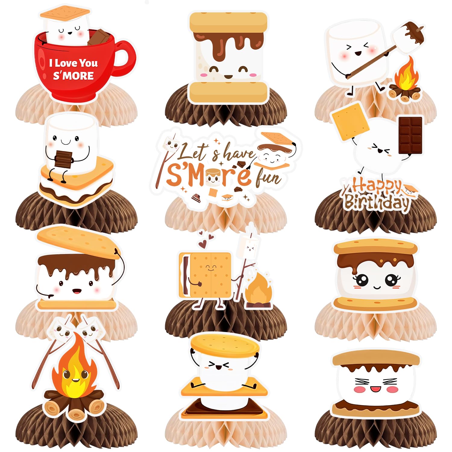 Amazon.com: 12 Pcs Smores Honeycomb Centerpieces, Smores Party Favors ...