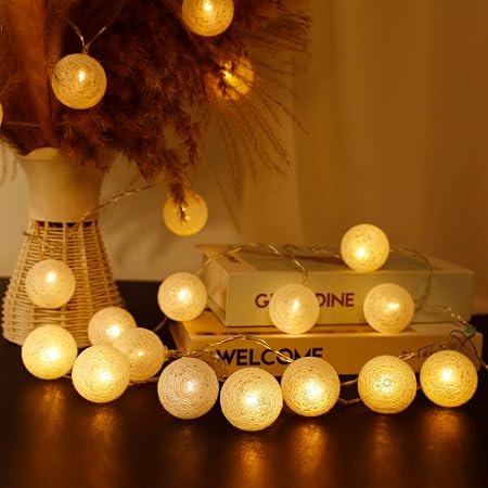 Amazon.com: Anordsem 2 Pack Cotton Balls Fairy Lights Battery Operated ...