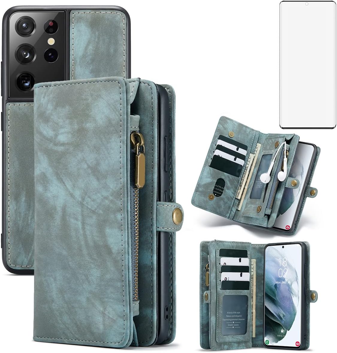 Amazon.com: Asuwish Phone Case for Samsung Galaxy S21 Ultra Glaxay S21ultra 5G Zipper Wallet ...