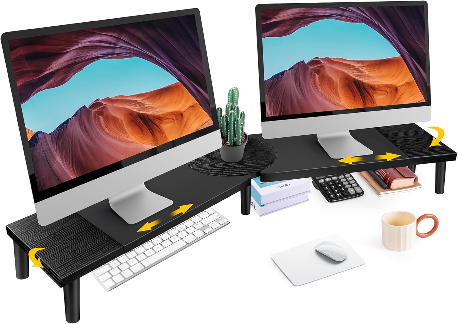 Amazon.com: Dual-Monitor-Riser-Stand-For-Desk, Large Monitor Stand ...