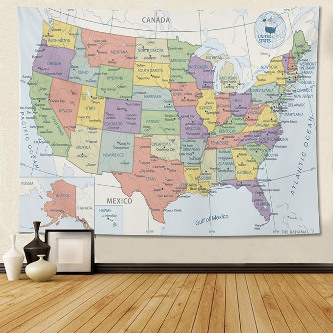 Amazon.com: MOUNDHONG American Map Tapestry Wall Hanging, Art Tapestry ...
